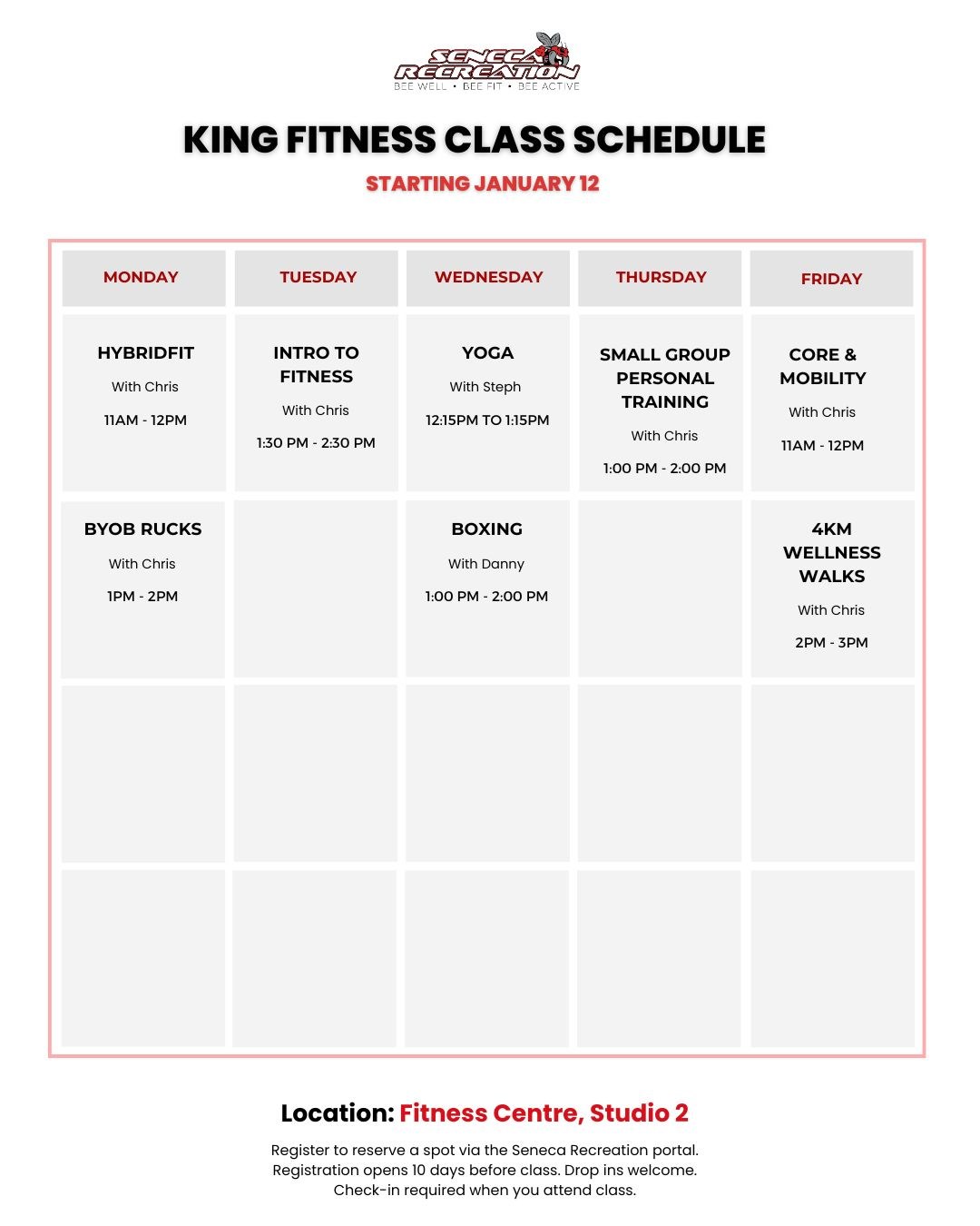 King Fitness Classes Winter 2026 | Athletics & Recreation | Seneca Students