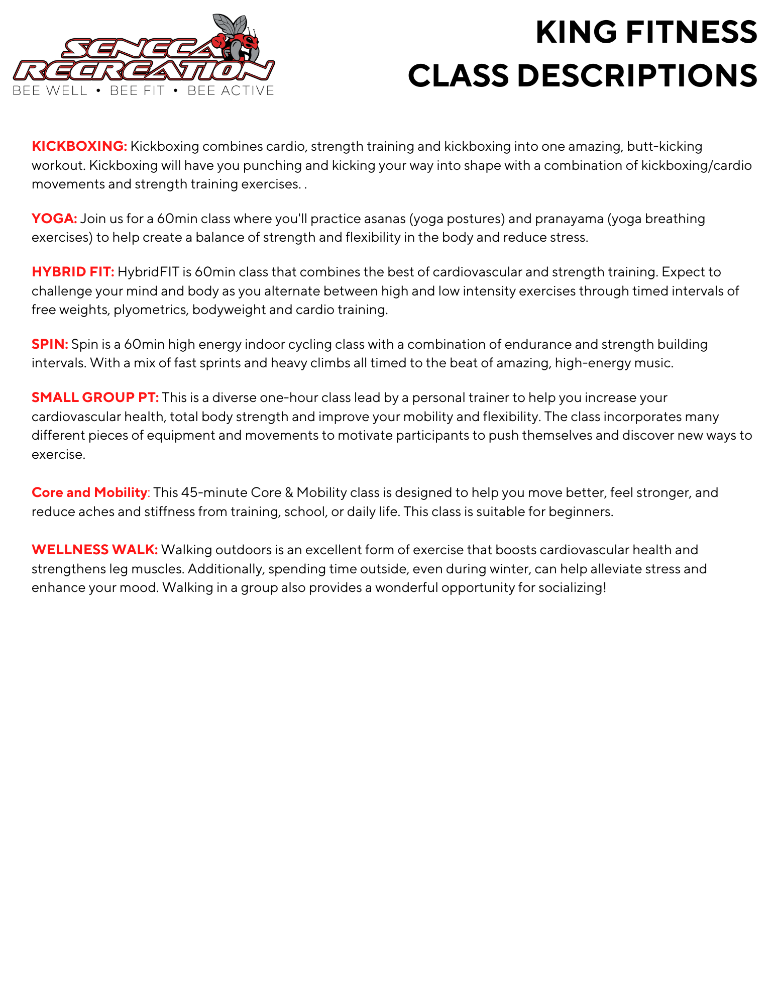 King Fitness Classes Winter 2026 | Athletics & Recreation | Seneca Students